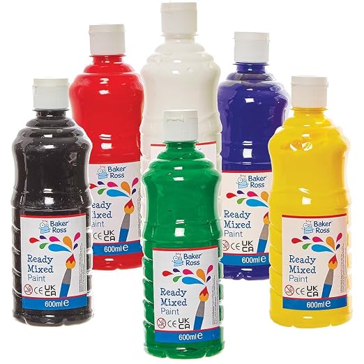 Baker Ross FN163 Primary Colours Ready Mixed Poster Paints - Pack of 6 ...