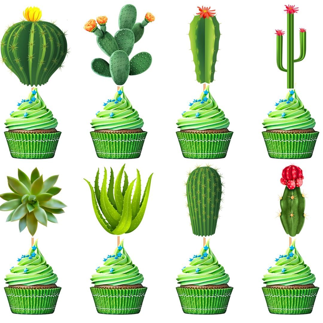 Amazon.com: 48 Pcs Cactus Cupcake Toppers for Cactus Party Decorations ...