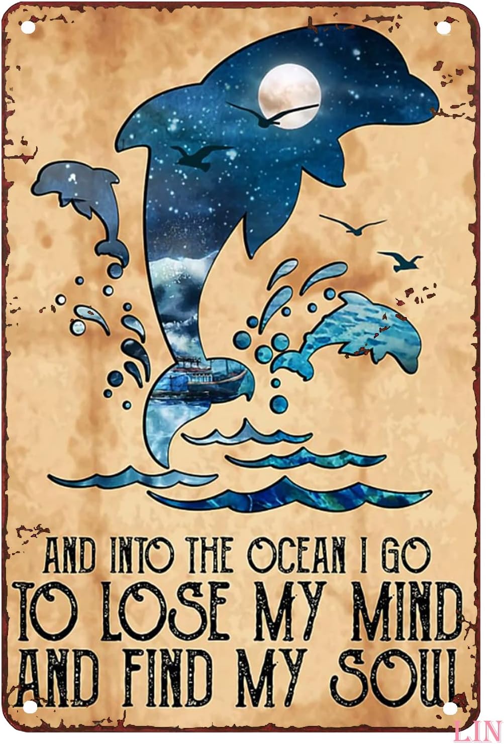 Amazon.com: Rustic Metal Signs for Home Decor Dolphins and Into The ...
