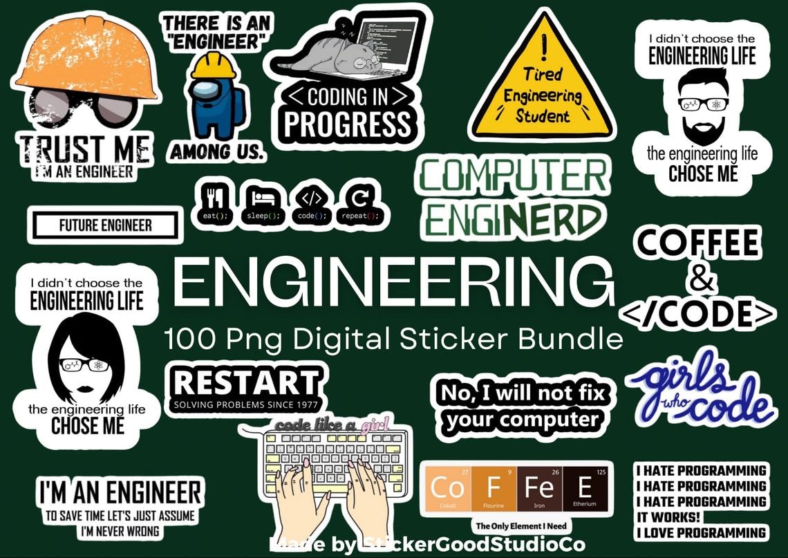 SHIVOID® Vinyl Pack of 100 Engineers Sticker Bundle for Laptop, Ipad ...