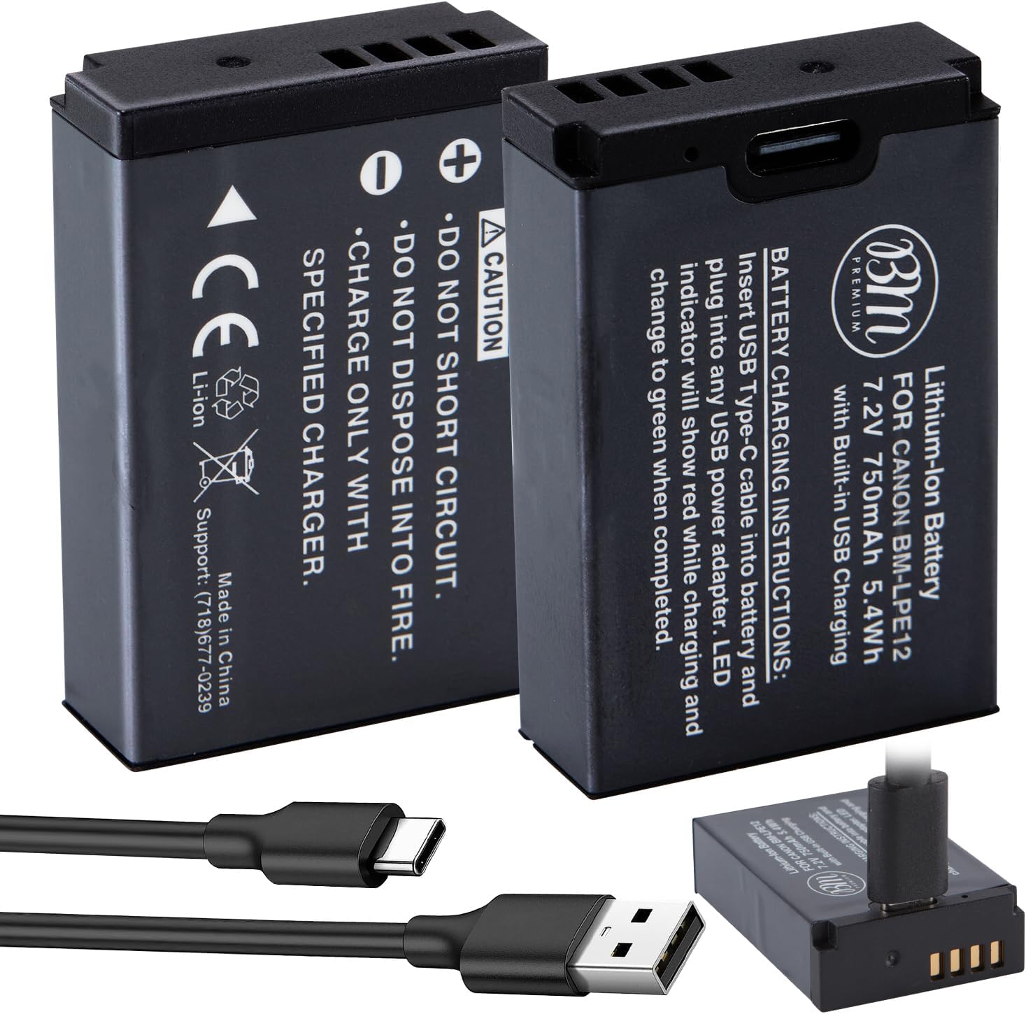 BM Premium LP-E12 Battery with Built-in USB-C Charging Port for Canon EOS-M, EOS M2, EOS M10 ...