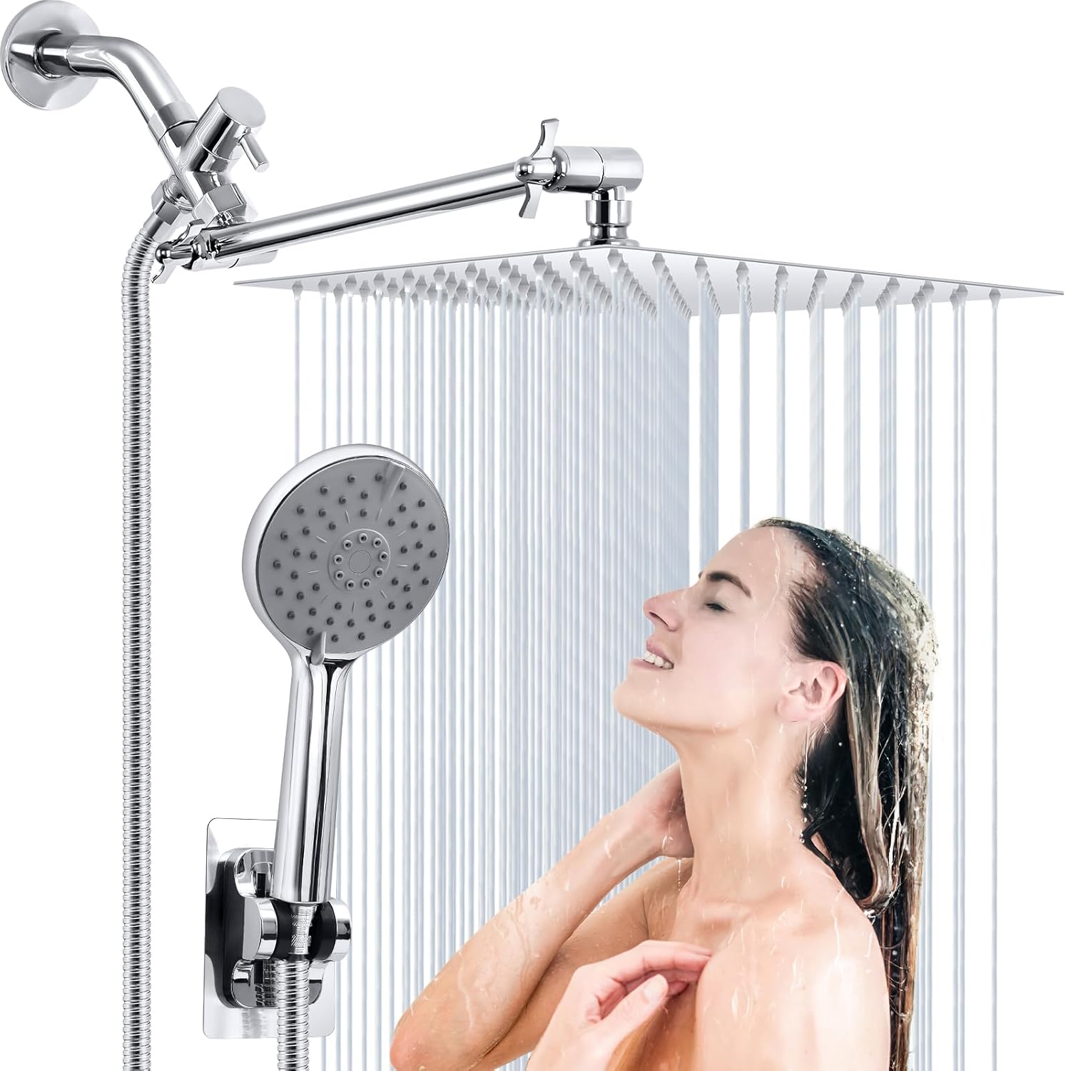 Rainfall Shower head With Handheld Sprayer Combo, DOSCY 10" High Pressure Waterfall Showerhead ...