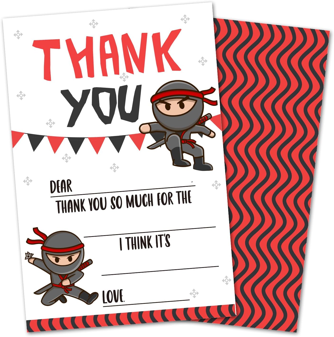 Ninja Thank You Cards, 20 Red Ninja Theme Thank You Cards with ...