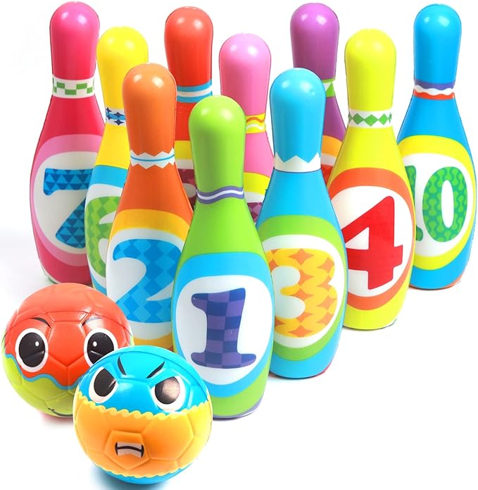 Amazon.com: UNIQUE KIDS Jumbo Bowling Set for Toddlers | Active Party ...