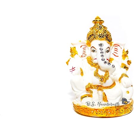 BS Handicrafts Gold Plated Marble Small Ganesh Murti for Car Dashboard ...