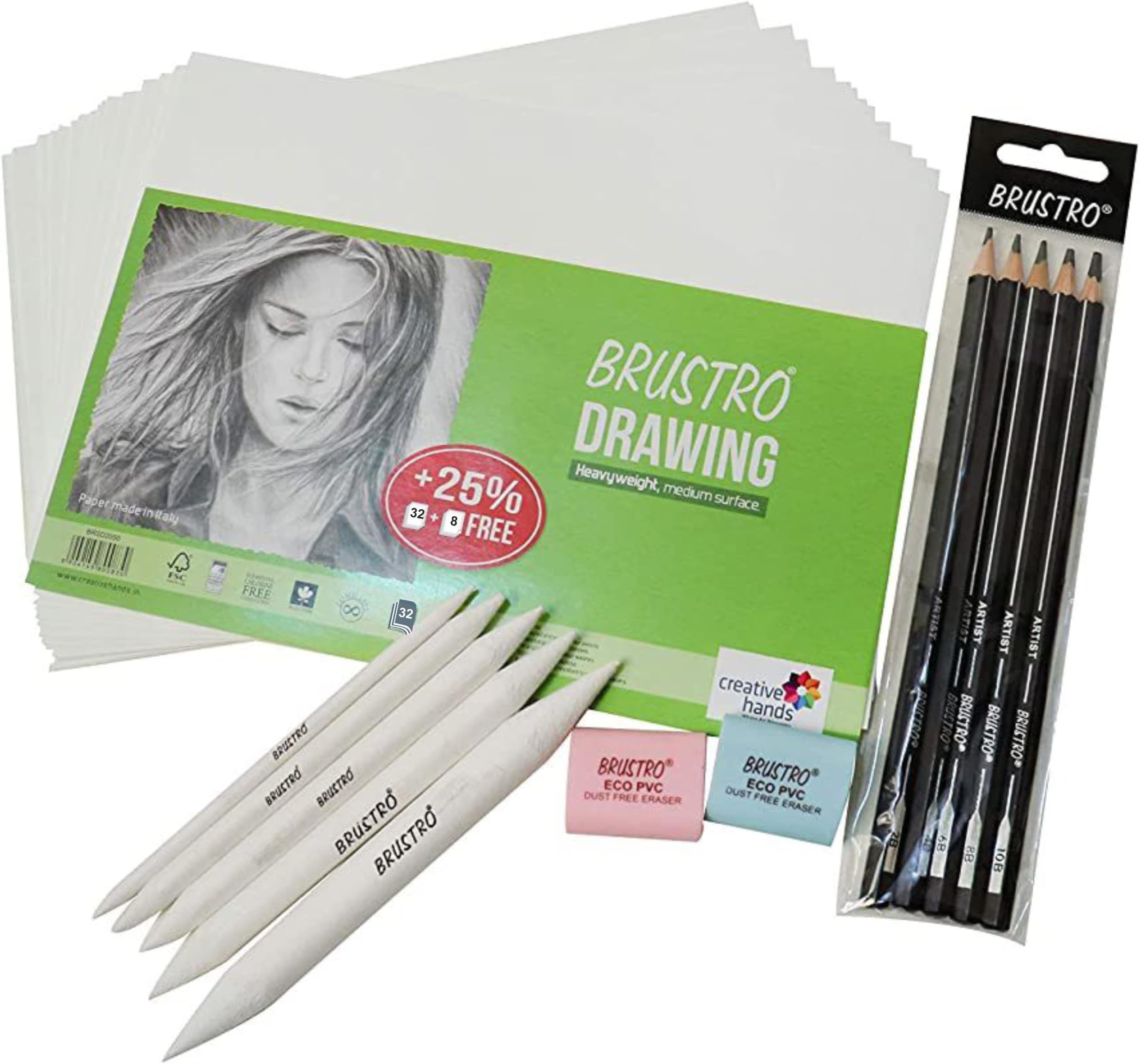 BRUSTRO Creative Artists Drawing Papers (200 GSM, A5, 40 Sheets) with ...