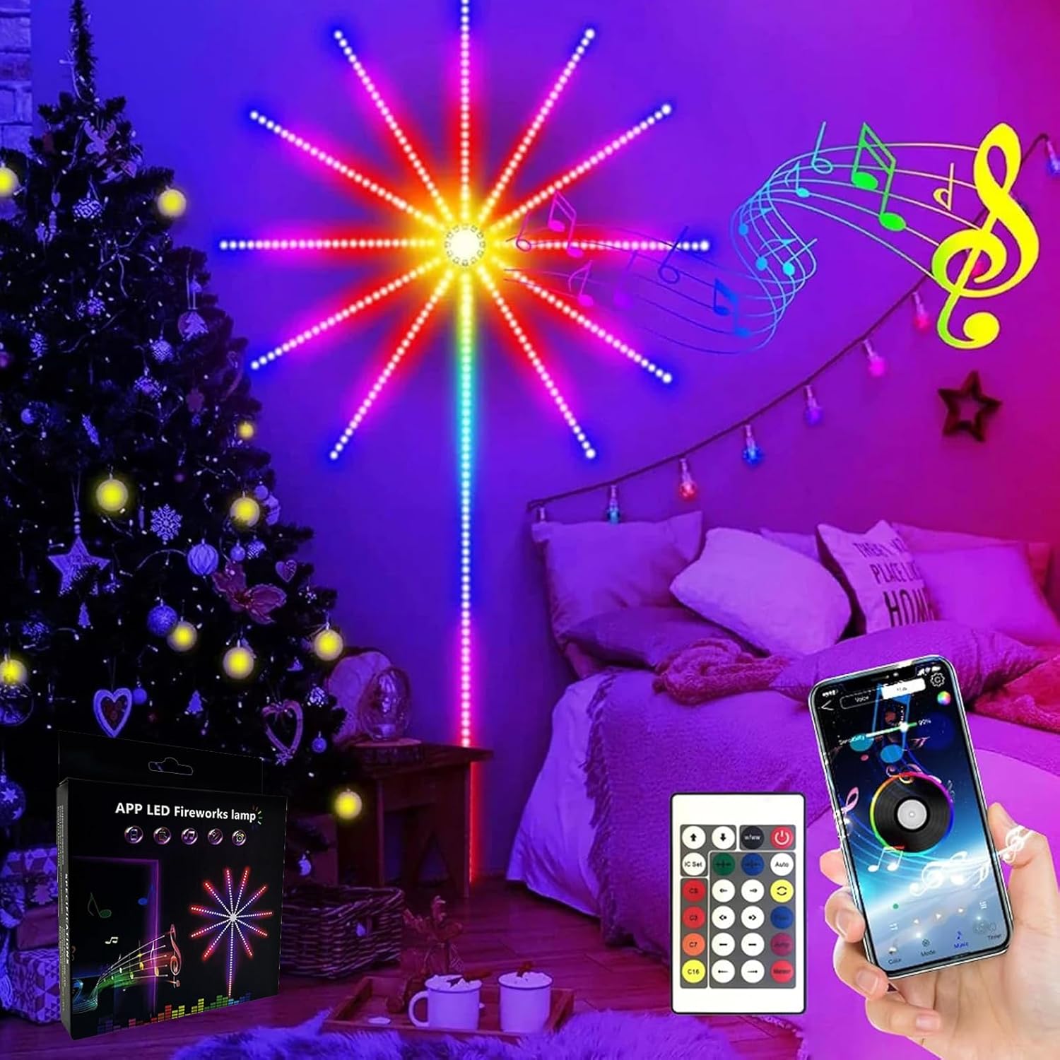Amazon.com: WiFi Bluetooth Smart Fireworks LED Light, Christmas ...