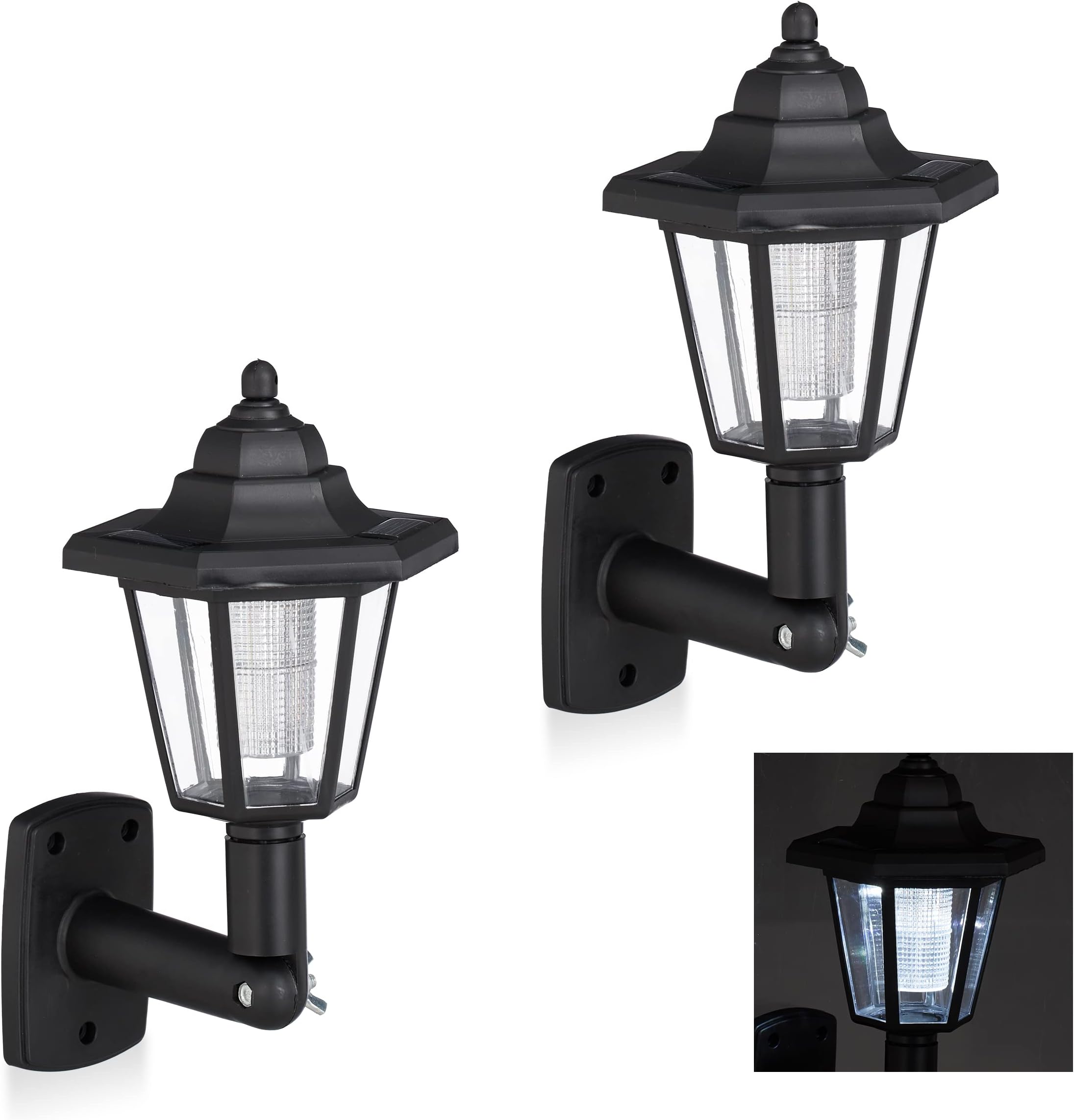 Relaxdays Solar Wandlaterne im 2er Set, nostalgische LED Solarlampe für ...