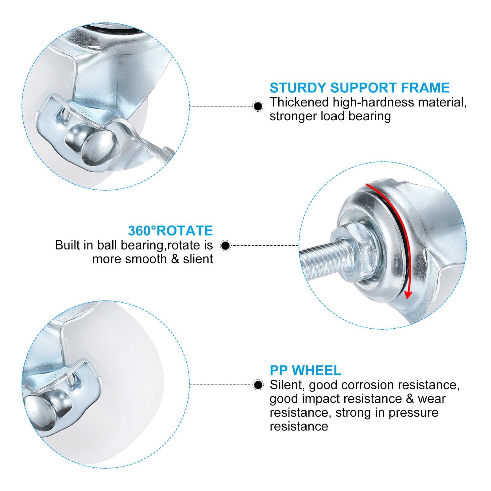 PATIKIL 1.5 Inch Stem Casters With Brake - M8 Threaded Swivel Wheels ...