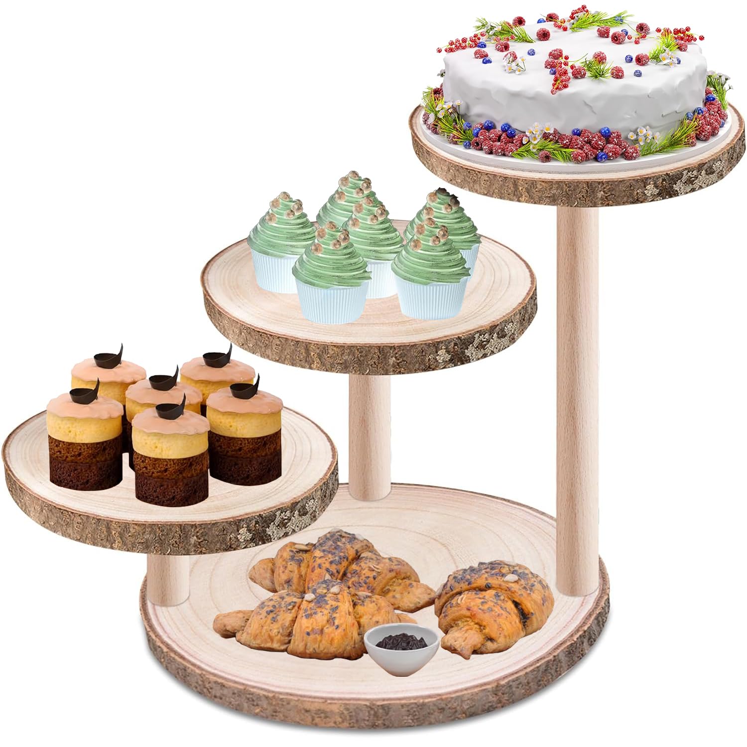 4-Tier Paulownia Wood Cupcake Tower Stand;Wooden Tiered Tray Cupcake ...