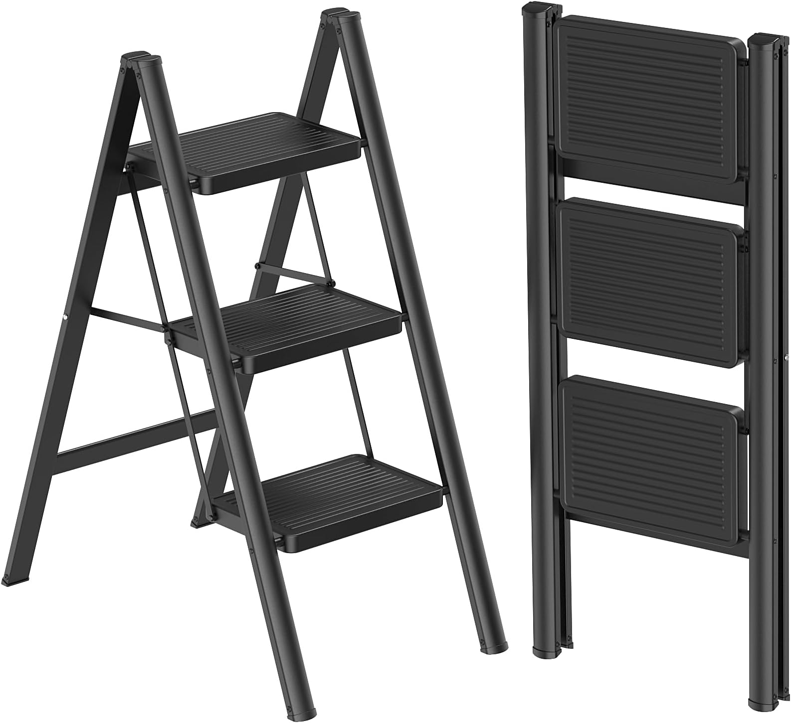 Rengue 3 Step Ladder, Aluminum Folding Step Stool with Anti-Slip Pedal ...