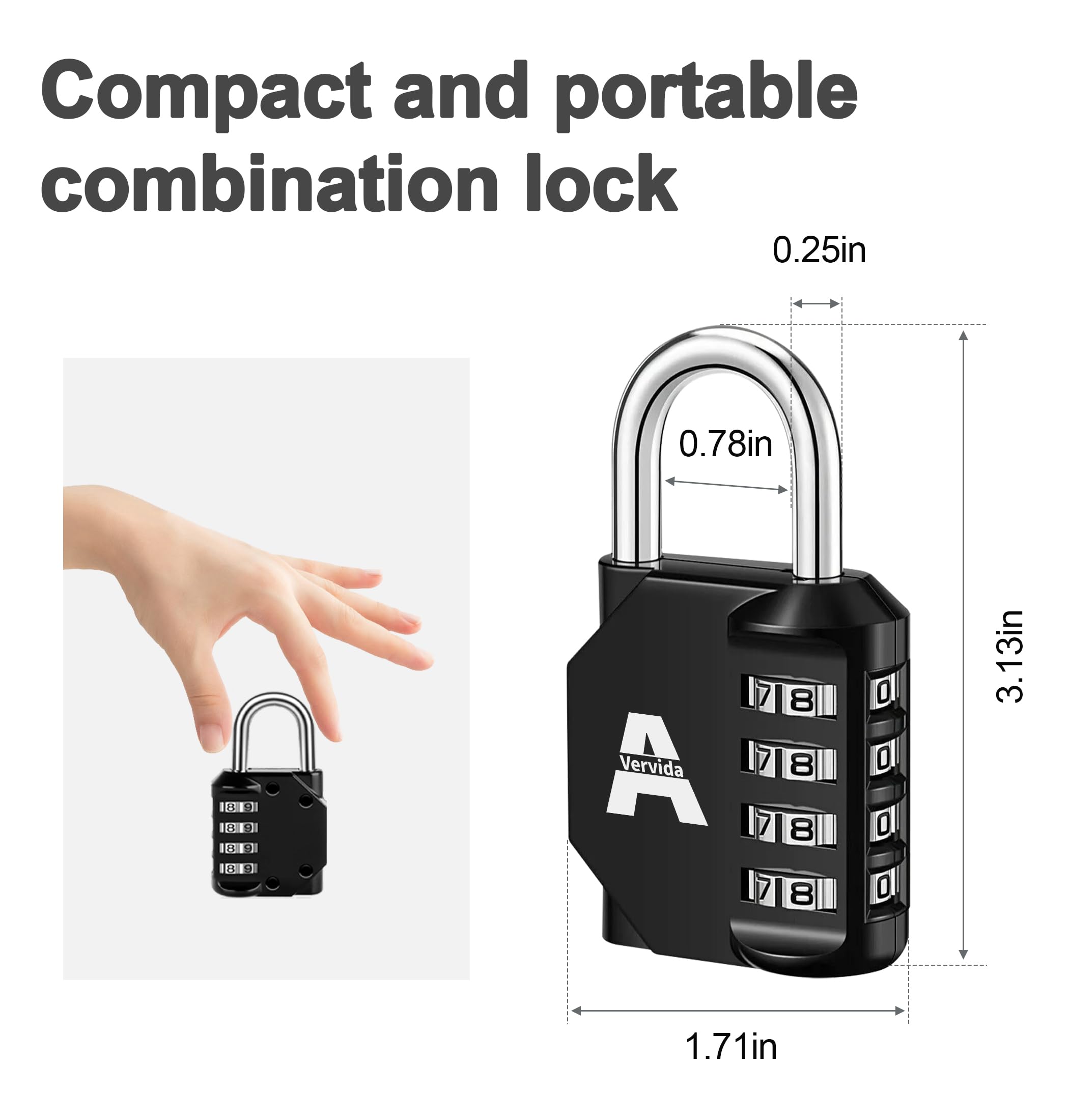 Snapklik.com : Vervida Combination Padlock For Locker 4-Digit Combo ...