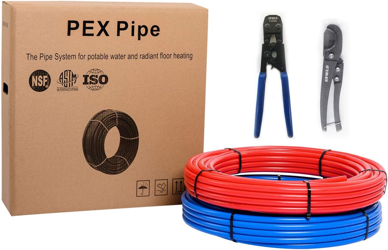 EFIELD PEX Pipe Tubing/Tool Combo BLUE&RED 3/4 Inch 2X 100ft Rolls ...