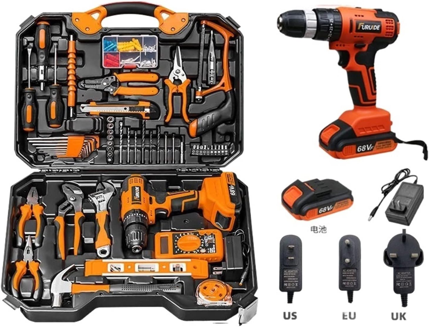 68VF Brushless Cordless Drill Complete Tool Kit Toolbox Power Electric ...