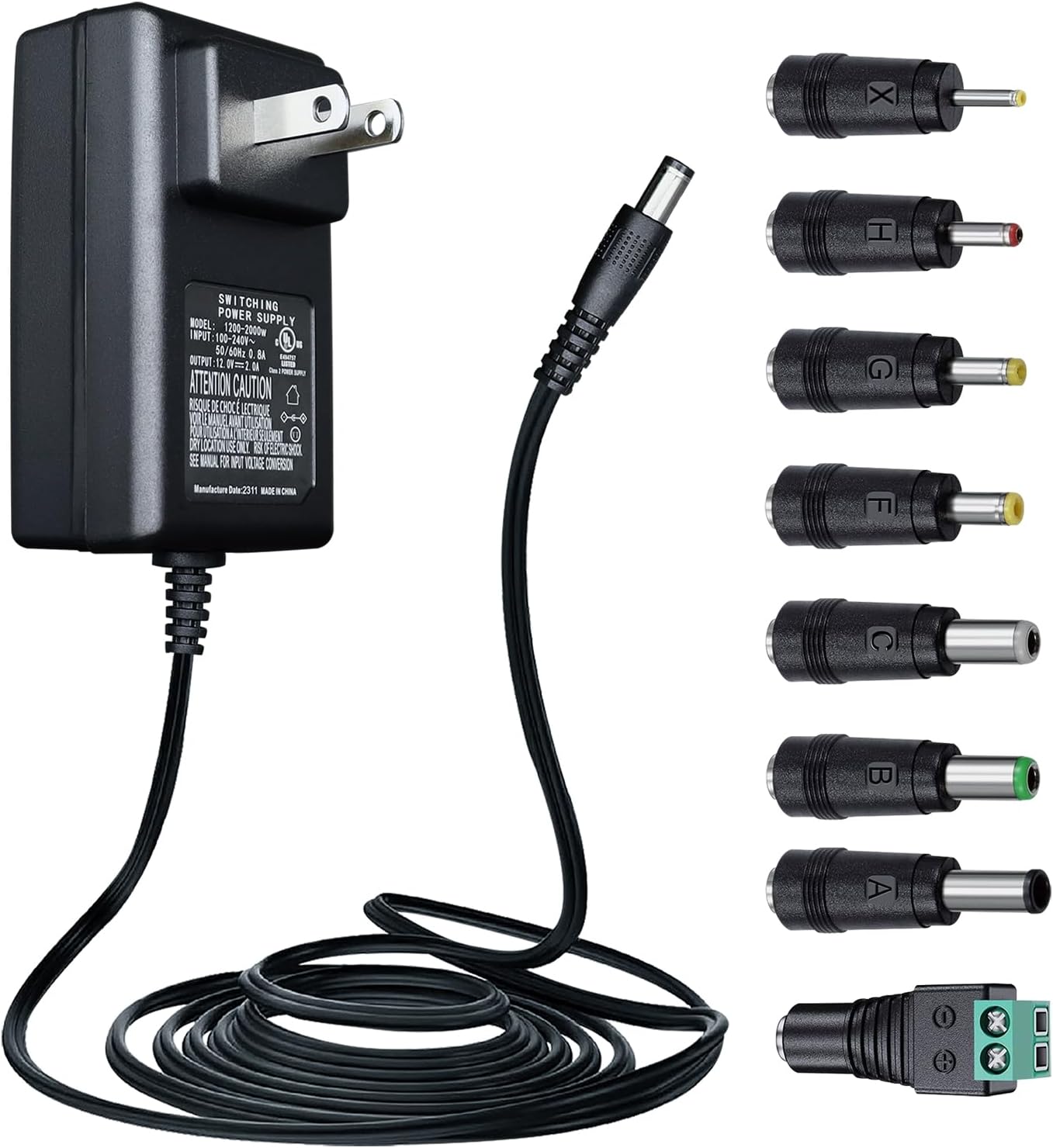 Amazon.com: UL Listed 12V 2A 6ft Power Adapter with 8 Interchangeable ...