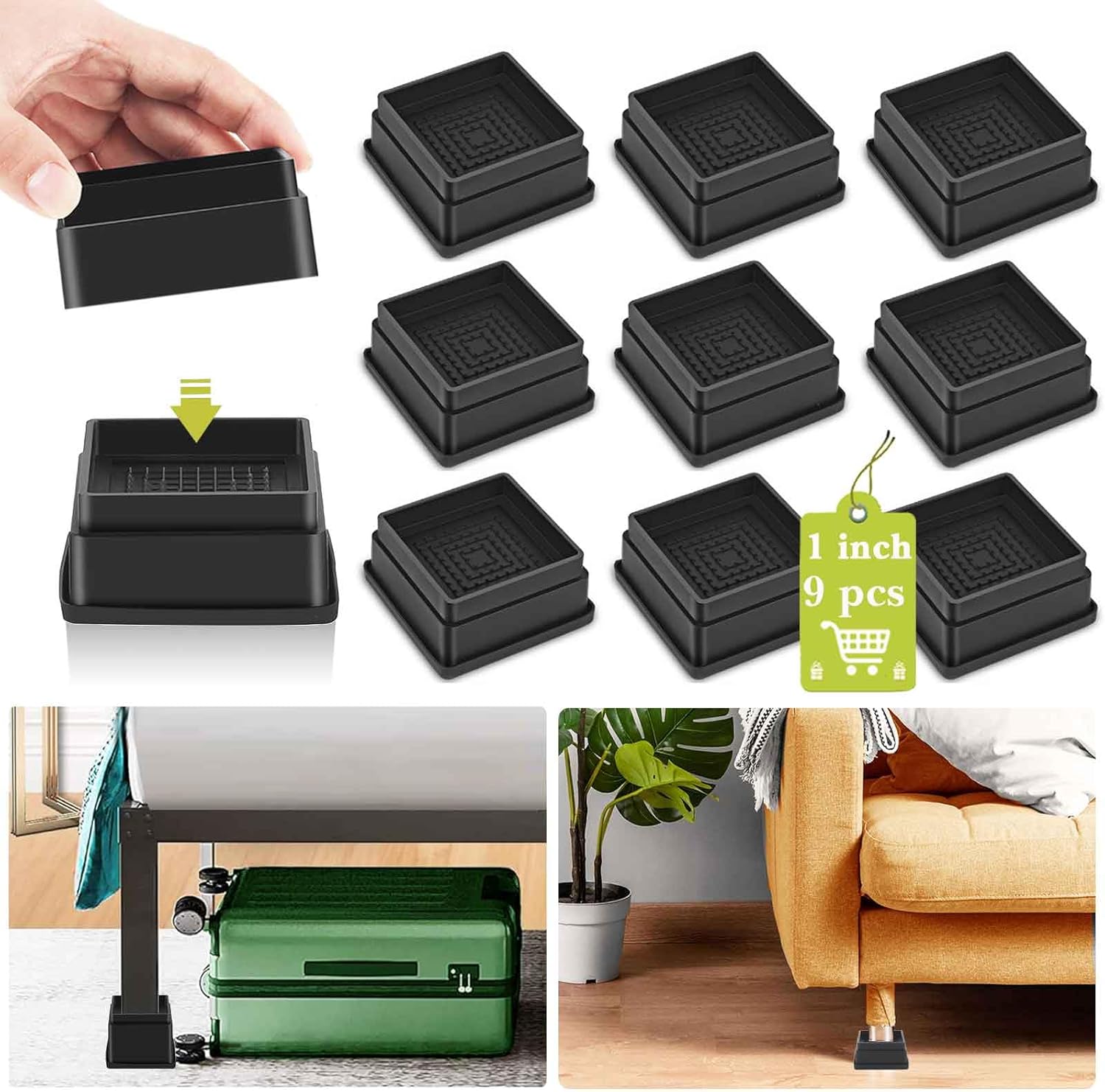 Amazon.com: Yookwutar 9 Pack Furniture Risers 1 Inch, Adjustable Bed ...