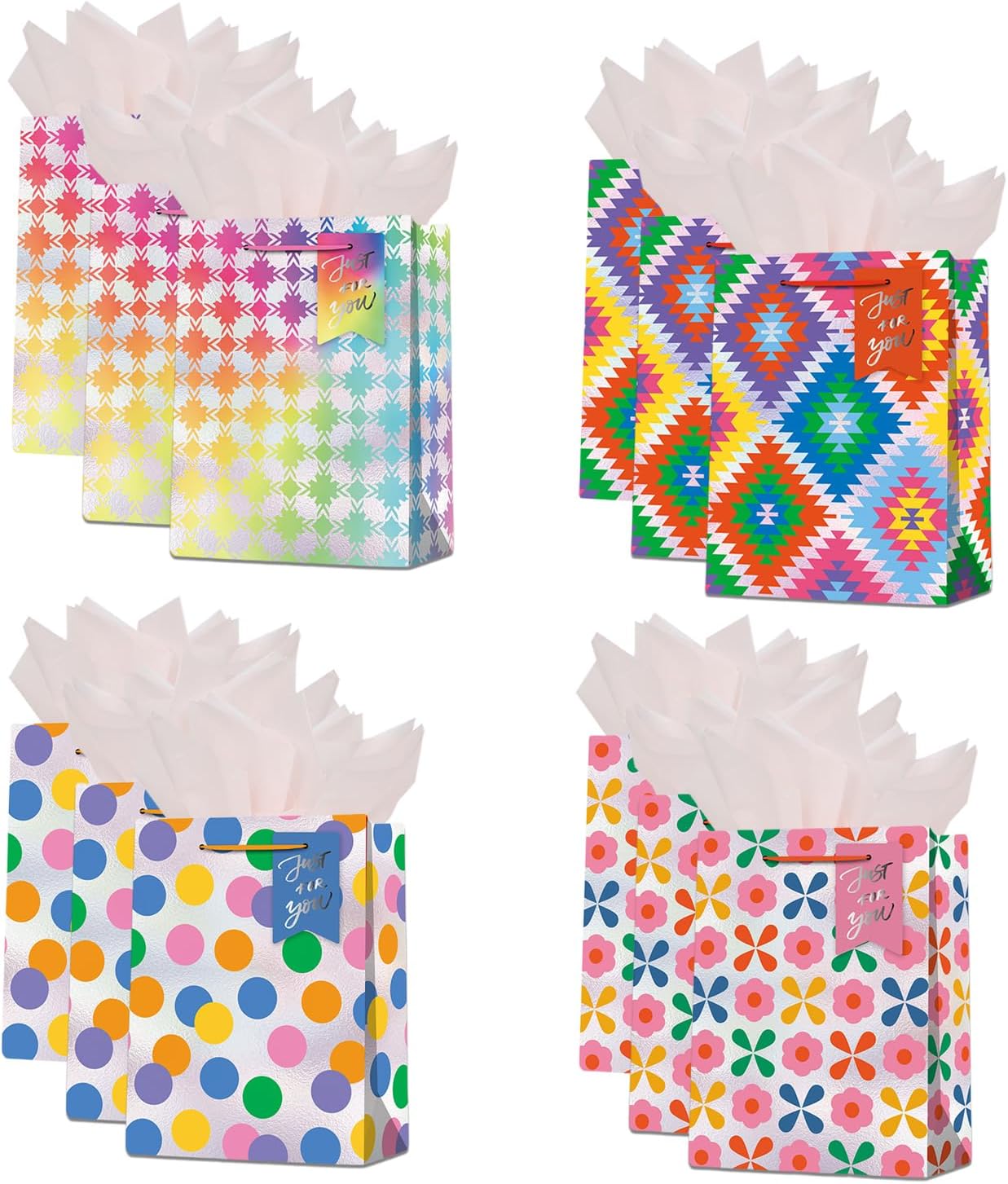 Amazon.com: Dimetey 9" Medium Gift Bag with Tissue Paper,12pcs Colorfu ...