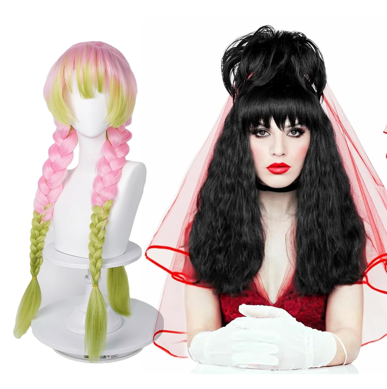 Amazon.com: LABEAUTÉ Max Beauty Anime Pink and Green Wig for Mitsuri ...