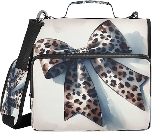 Amazon.com : Qilmy Leopard Print Bow 3-Ring Zipper Binder with Handle ...