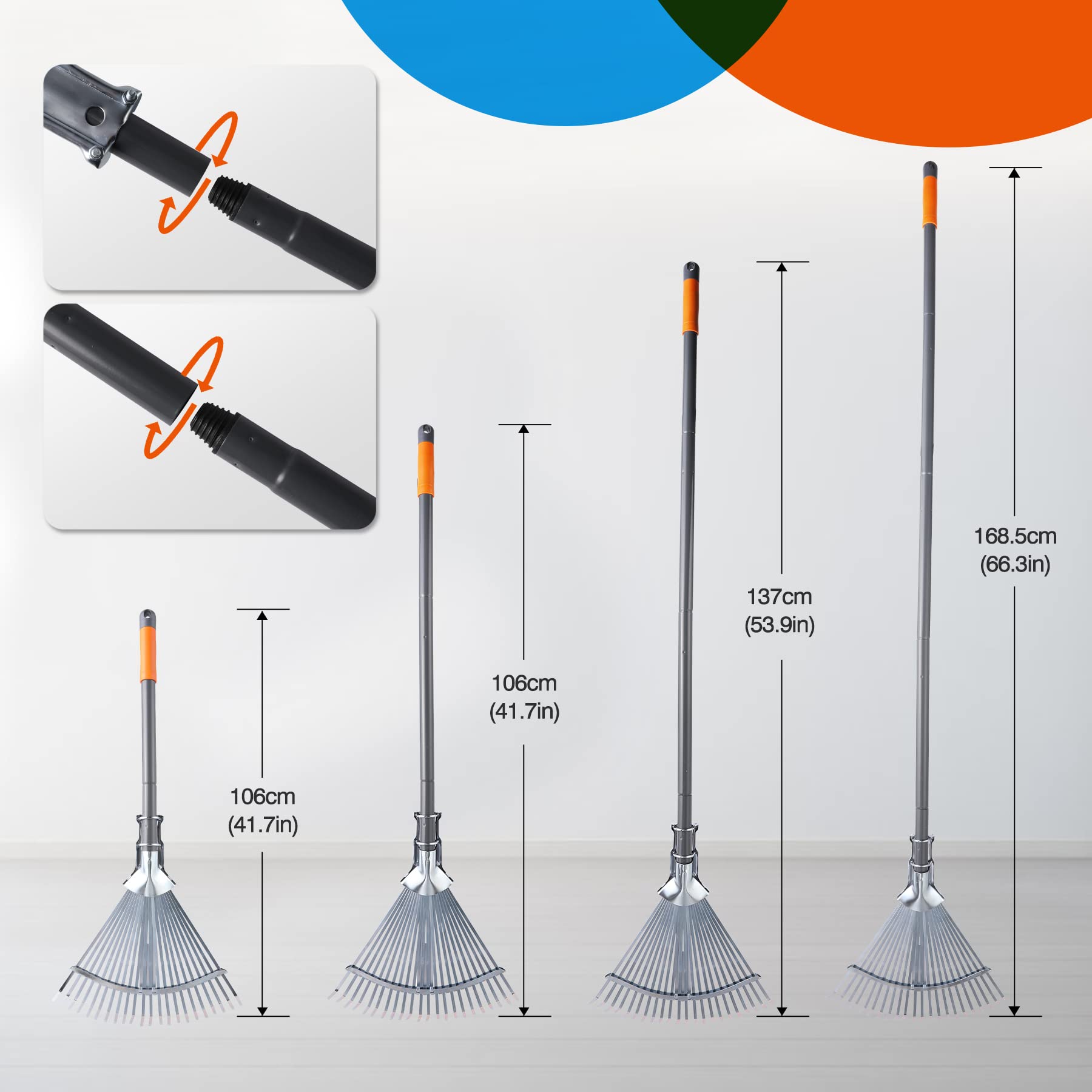 Garden Rake – 22-tooth Rake for Gardening with retractable metal head ...