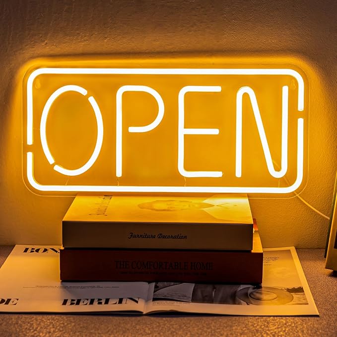 Amazon.com: Gevbay Open Neon Sign for Business Wall Decor LED Light Up ...