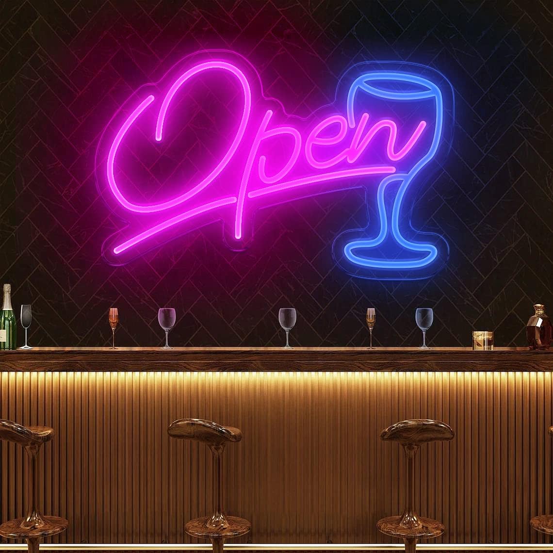 Open Neon Signs for Wall Decor 16.5" - LED Bar Neon Sign with remote ...