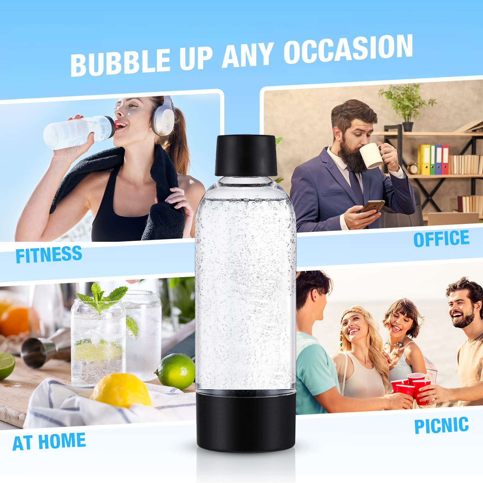 meekoo 4 Pcs Soda Carbonating Bottles Clear Soda Maker Bottle Plastic ...