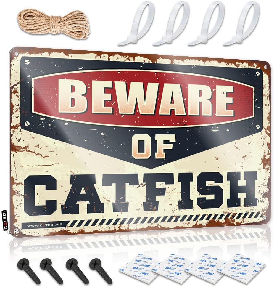 Amazon.com : Outdoor Tin Sign Beware Of Catfish Tin Sign Signs For Room ...