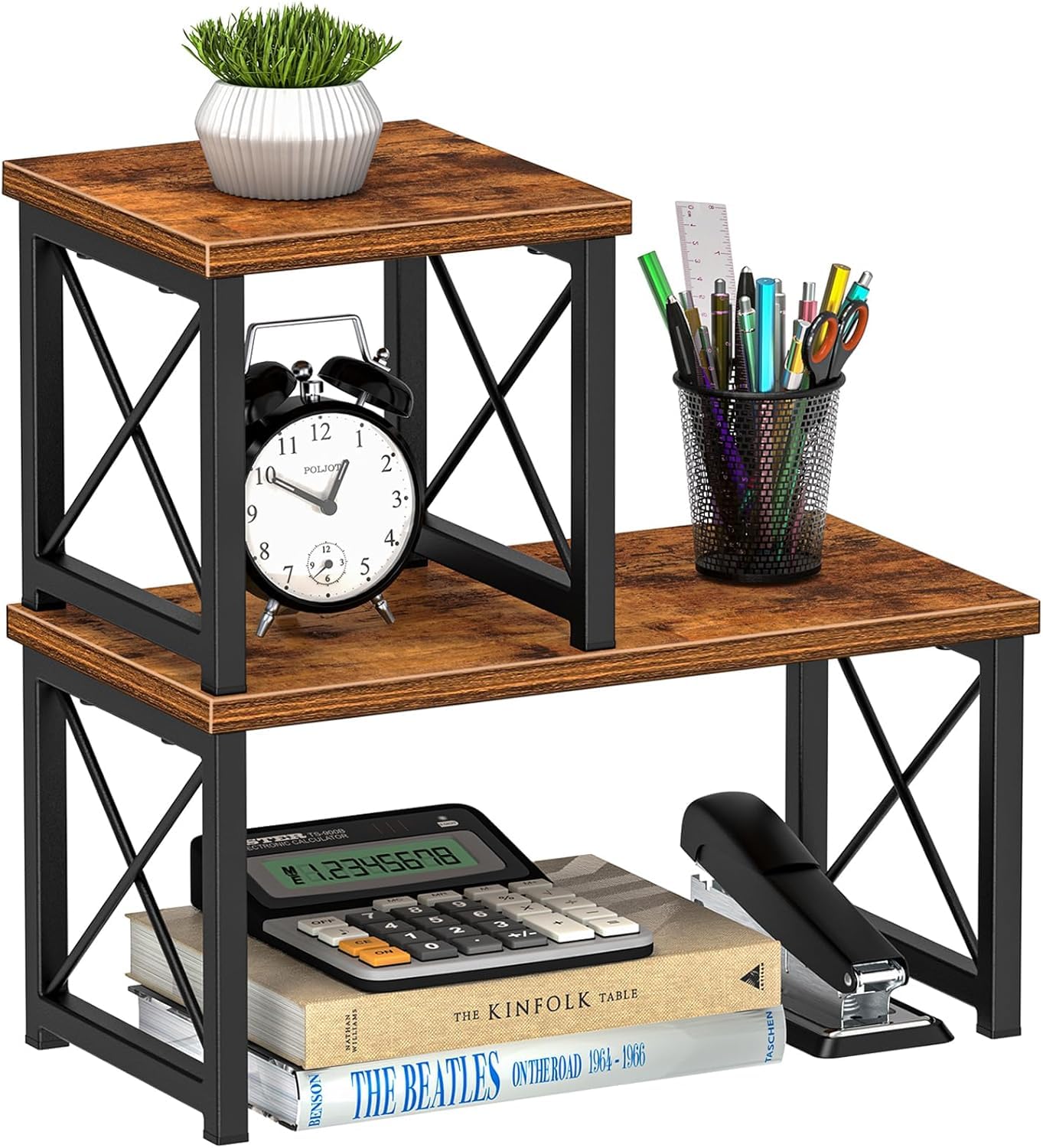 Desk Shelf Organizer, Freestanding Small Desktop Bookshelf, 2 Tier ...