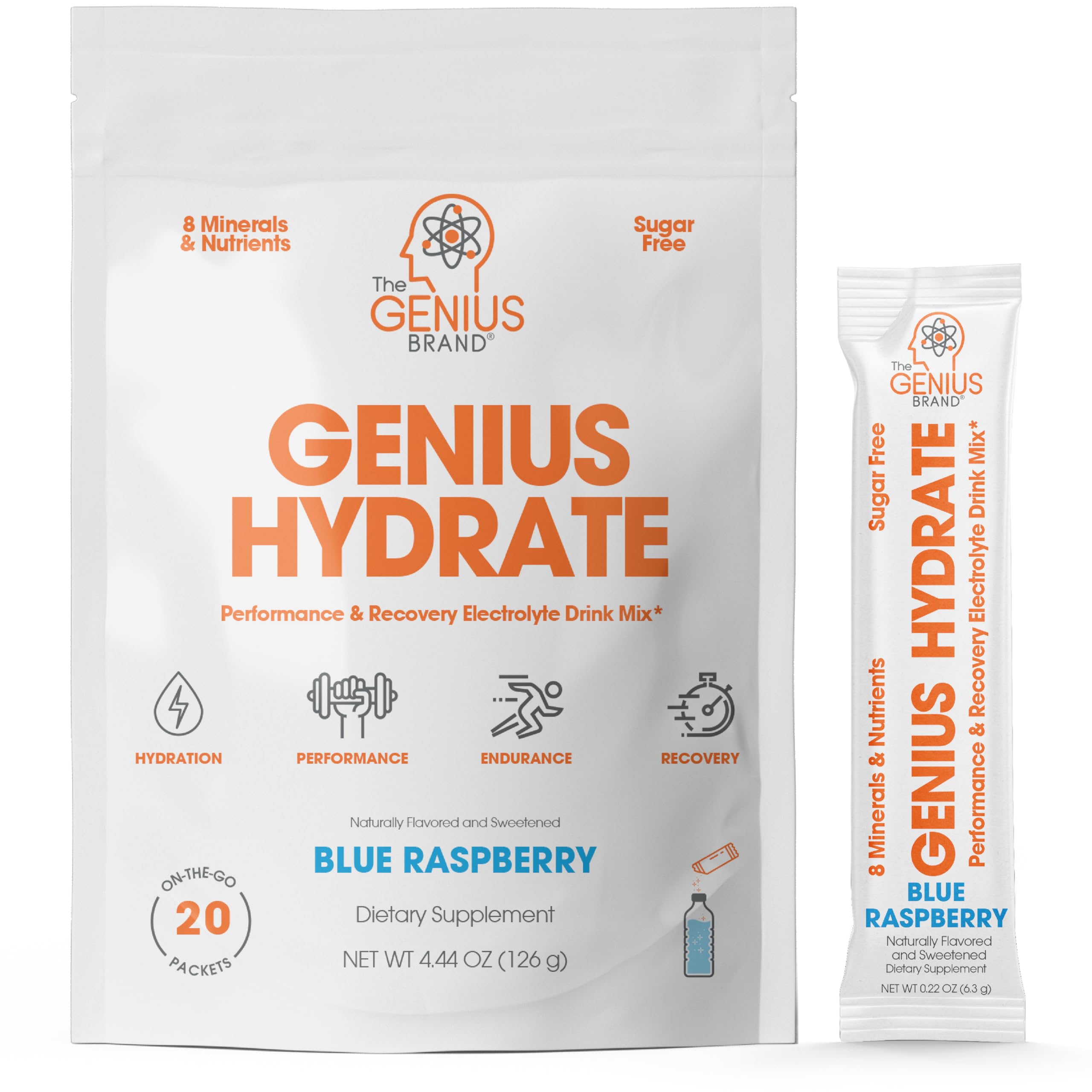 Amazon.com: Genius Hydrate Stick Pack Powder Drink Mix – Blue Raspberry ...