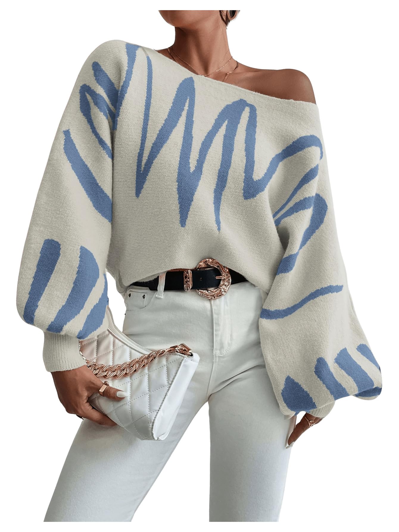 Verdusa Women's Off The Shoulder Sweater Oversized Long Lantern Sleeve ...