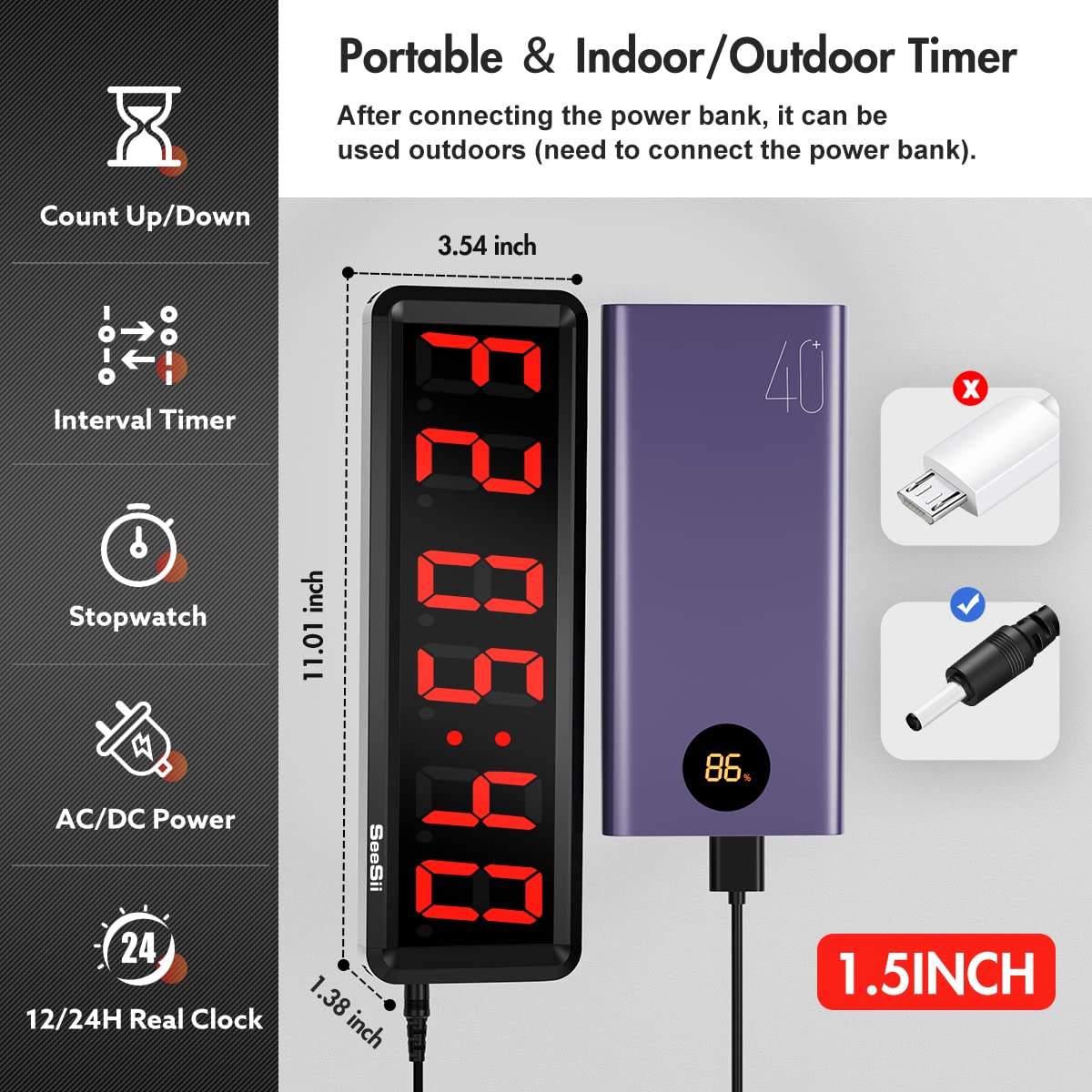 Seesii Led Gym Timer Display Second Ultra Clear Interval Timer With Remote Countdown Up Wall