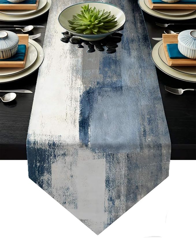 Amazon.com: Blue and Grey Table Runner,Blue Abstract Modern Art Burlap ...