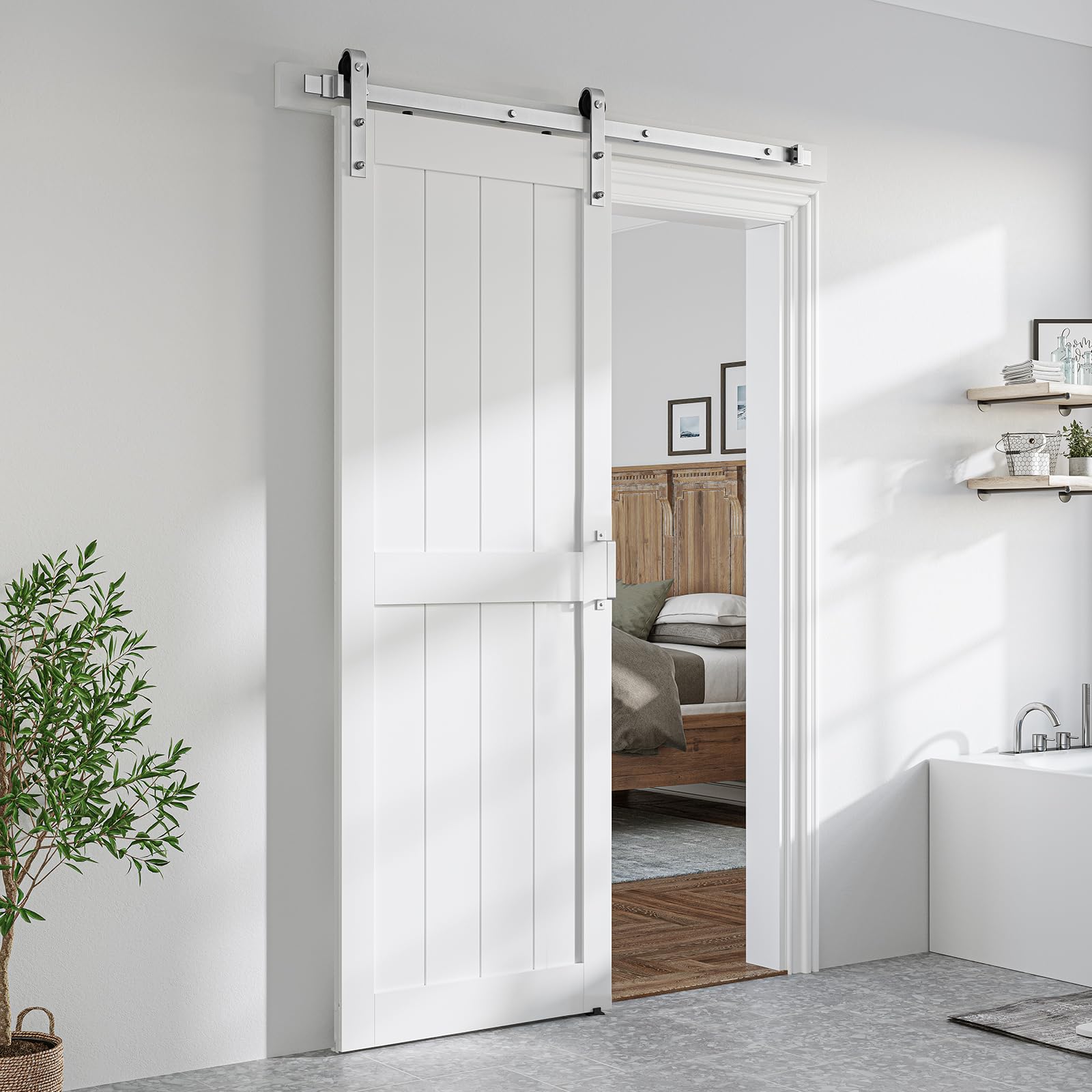Snapklik.com : SmartStandard 30 X 84 Inch White Sliding MDF Barn Door