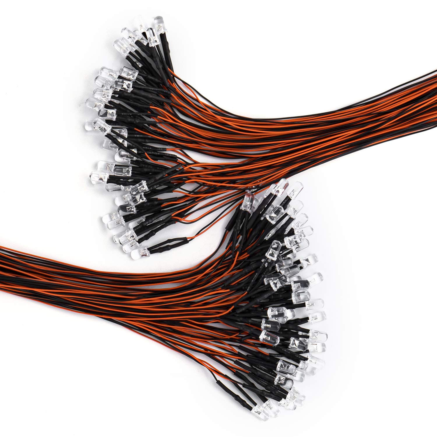 Snapklik.com : 100Pcs 5MM Pre Wired 12V Orange Light LED Diodes, 9.4 ...