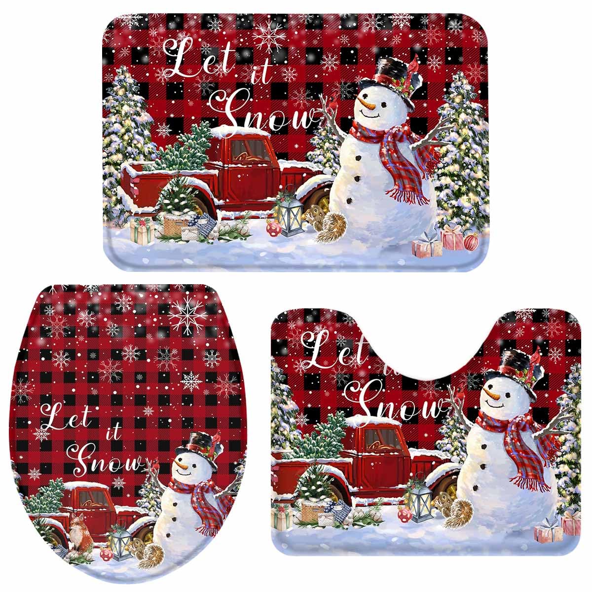Amazon.com: Christmas Bathroom Rugs and Mats Sets 3 Piece Snowman Truck ...