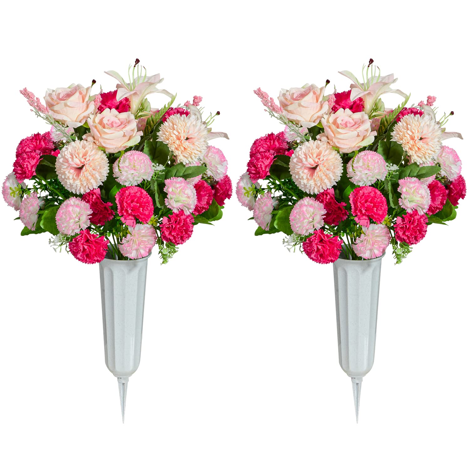 Amazon.com: XONOR Cemetery Flowers, Set of 2 Artificial Carnation ...