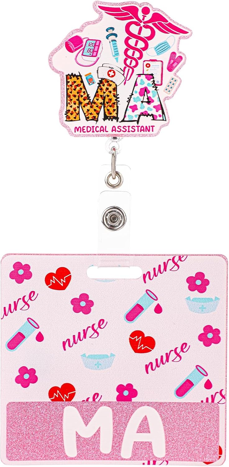 MA Badge Reels Retractable & Buddy, MA Badge Reel Set - Pink Gift ...