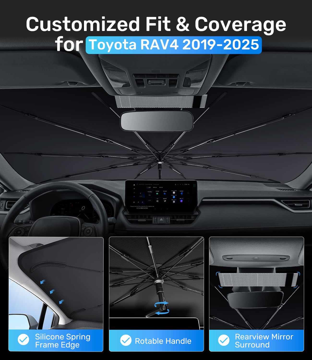 Snapklik.com : Upgrade Windshield Sun Shade, Custom Fit For Toyota RAV4 ...