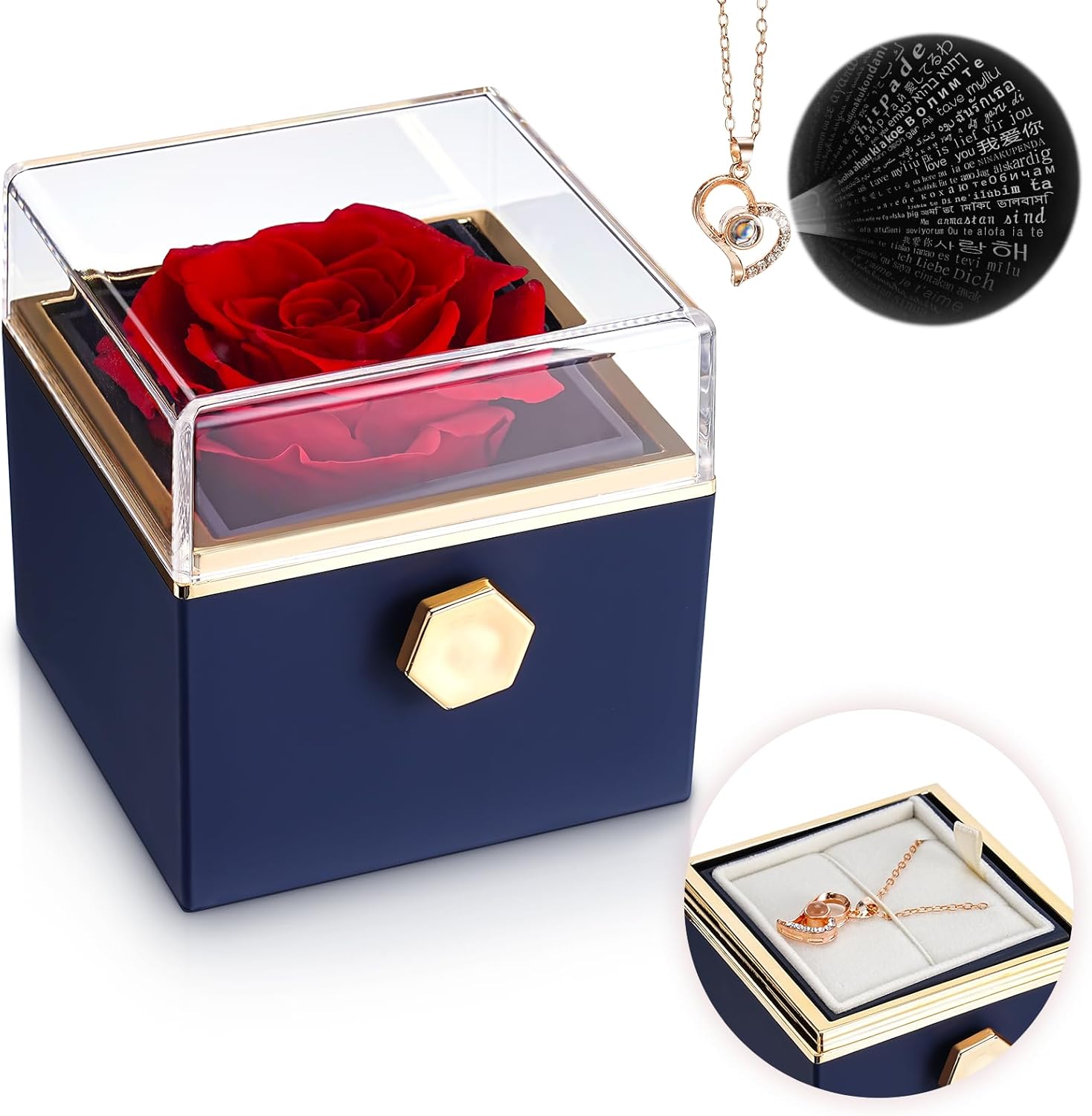 Rotating Rose Box Preserved Red Real Rose with Heart I Love You ...