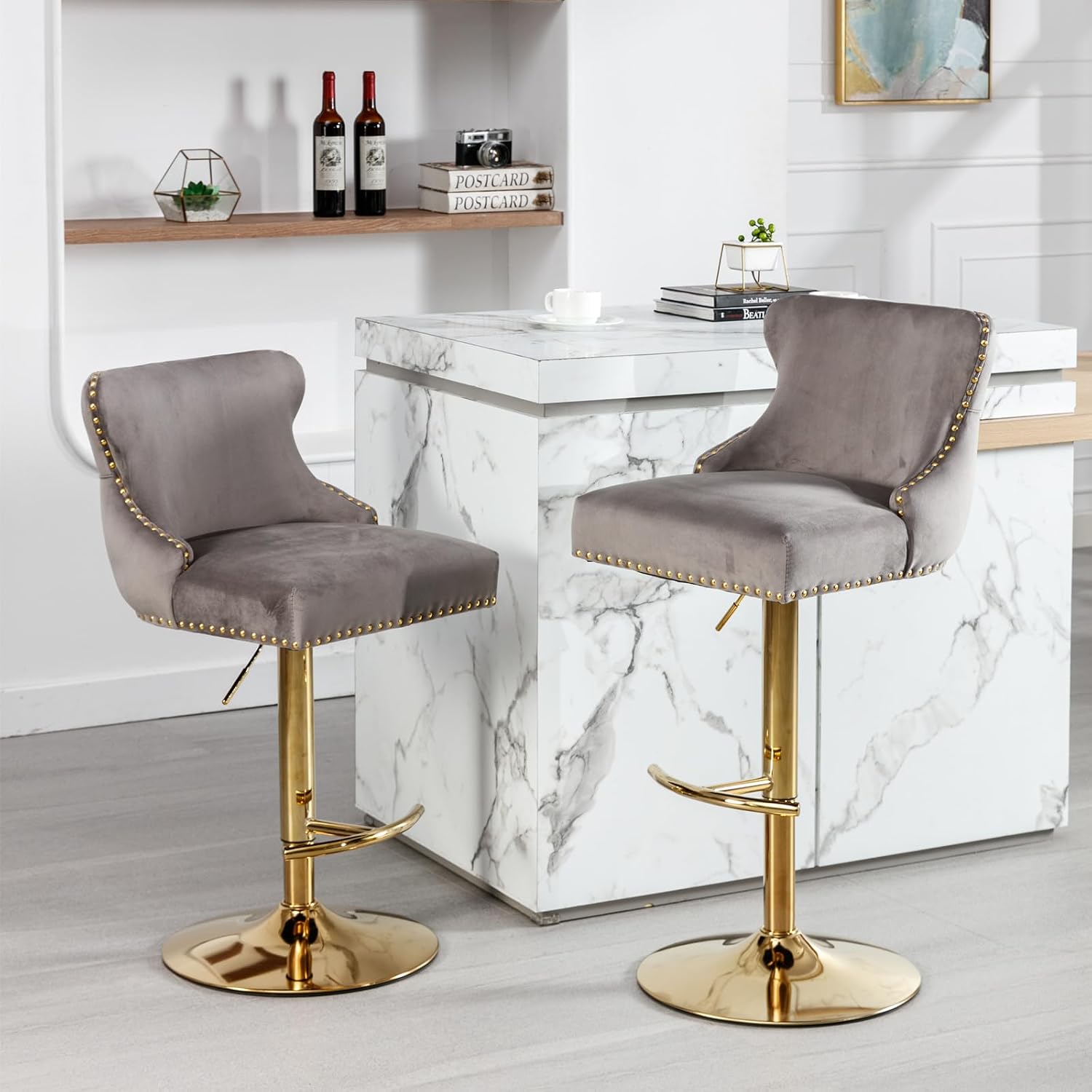 Amazon.com: NicBex Golden Swivel Velvet Barstools Set of 2 Wing-Back ...