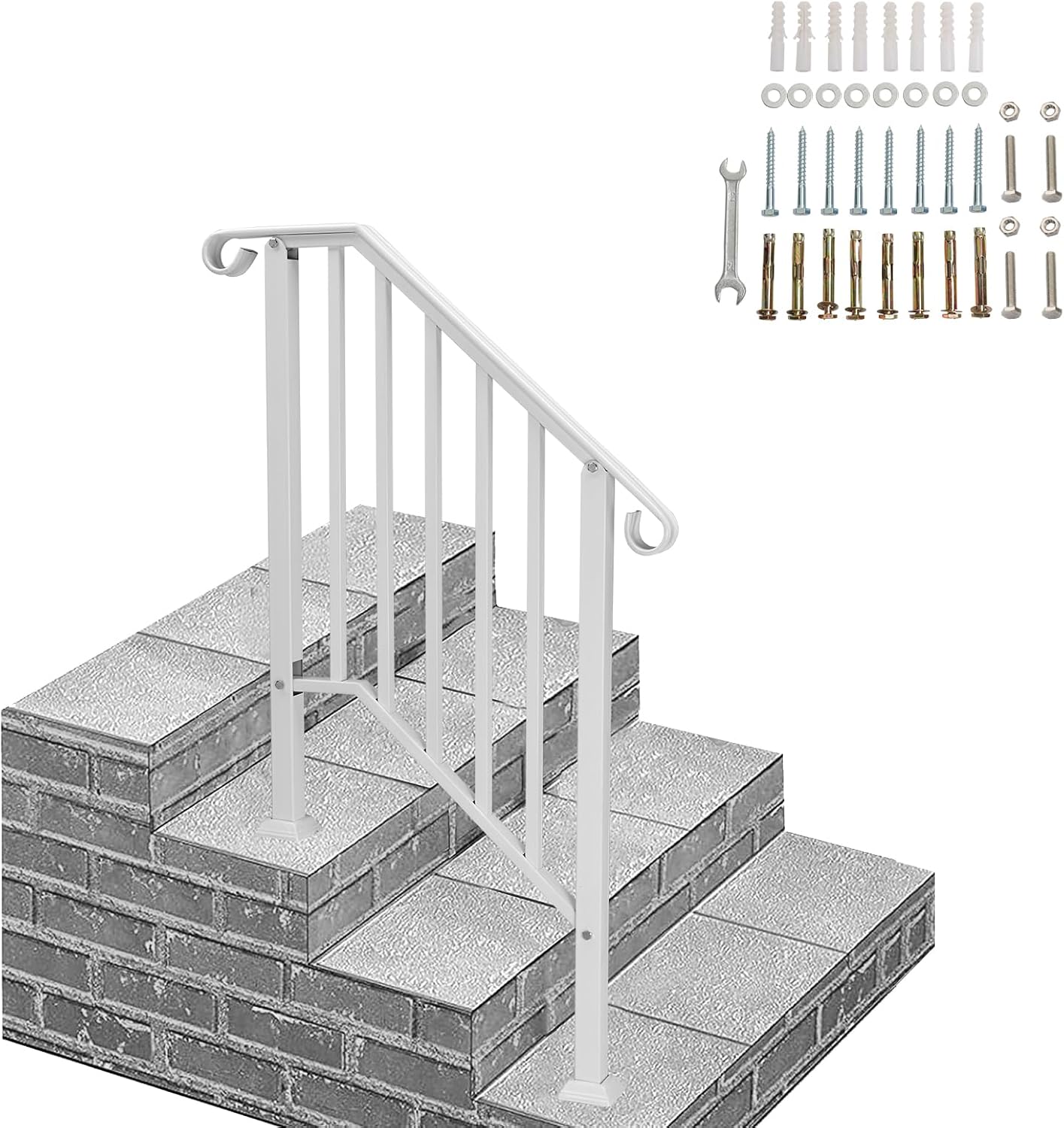 Kshioe Handrails for Outdoor Steps Fits 1 to 4 Steps, Wrought Iron ...