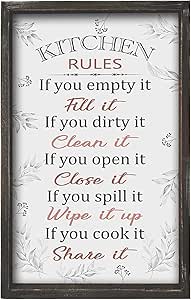 Amazon.com: Buecasa Farmhouse Funny Kitchen Rules Sign - Rustic Country ...
