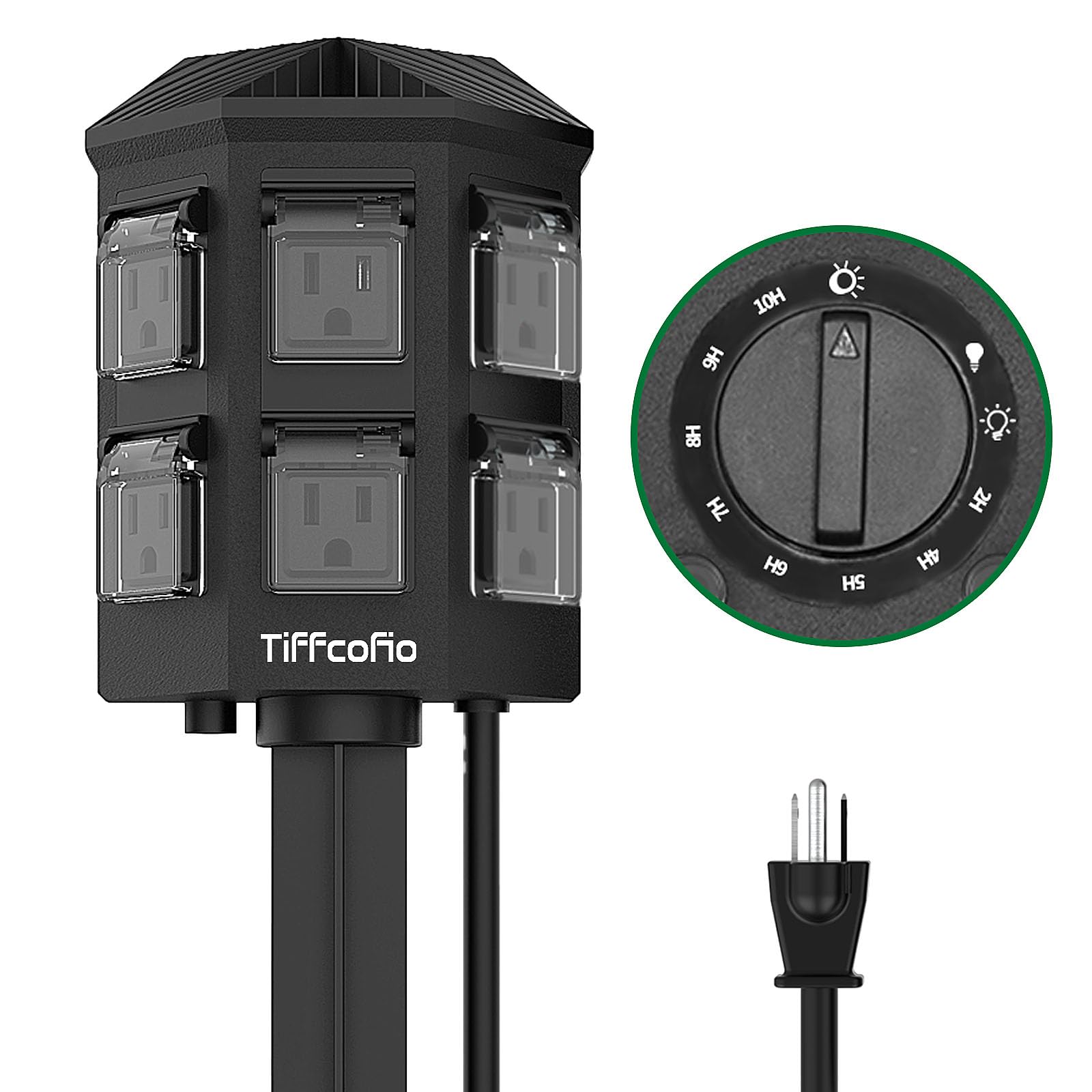 TiFFCOFiO Outdoor Power Strip Timer, Dusk to Dawn Sensor Outdoor Timer ...
