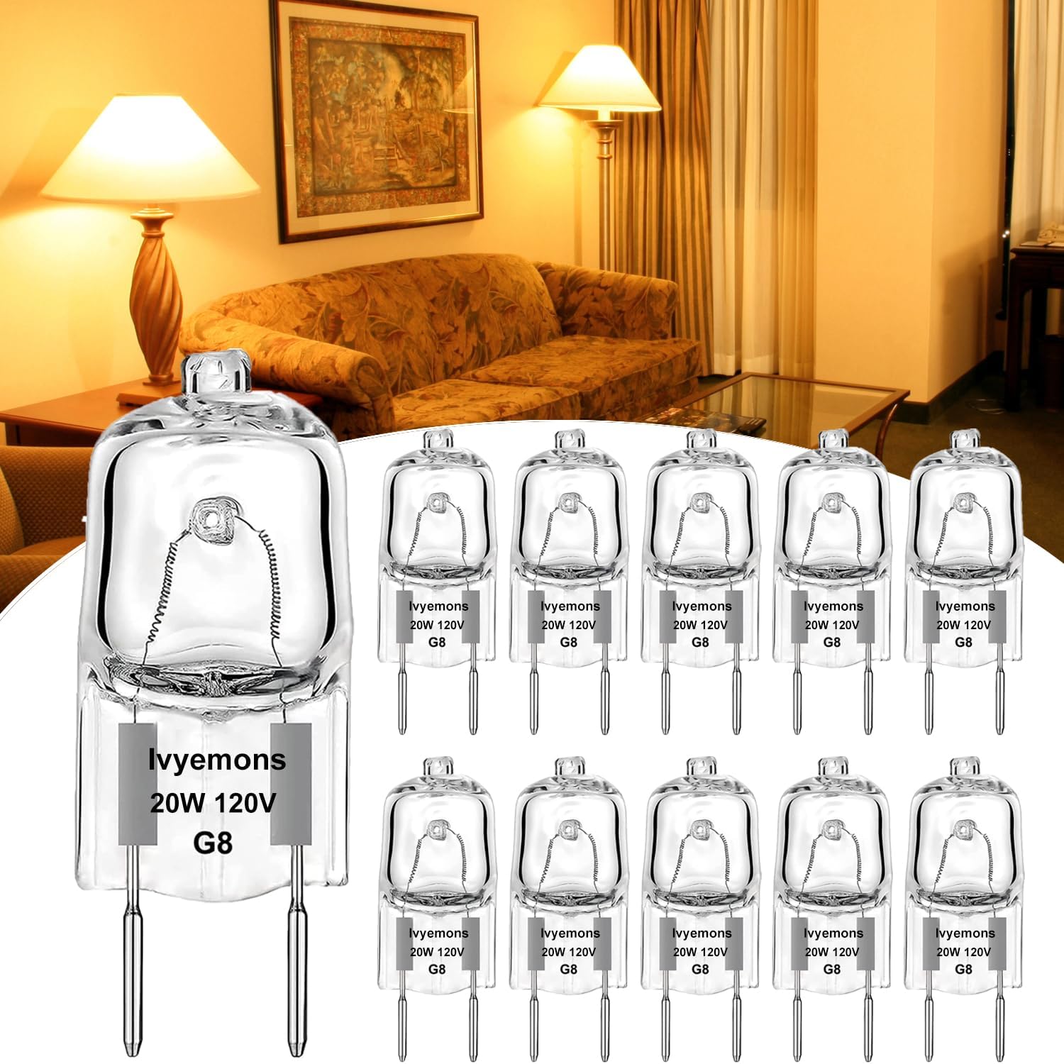 Ivyemons G8 Halogen Bulb 20W 120V - 10 Pack G8 Bulb 2800K Warm White ...