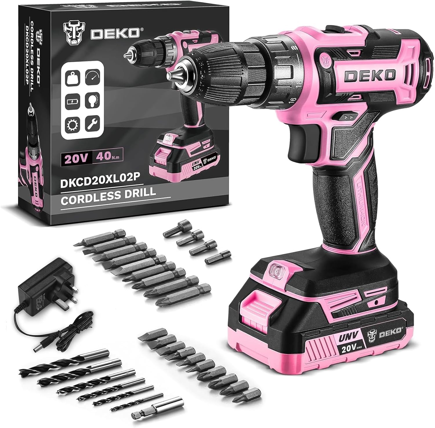 Power Drill Cordless: DEKOPRO Pink Cordless Drill 20V Electric Power ...