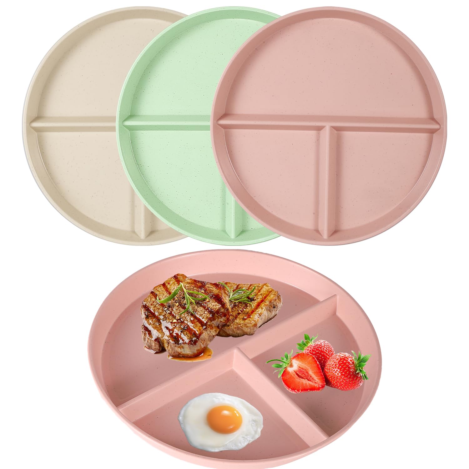 Divided Dinner Plates, 3pcs Portion Control Divided Plates, 8.85 ...