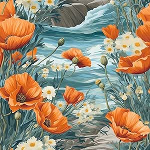 HEISIG 18"x236" Nature Landscape Orange Poppies Peel and Stick ...