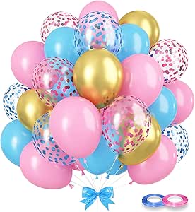 Amazon.com: GREMAG Gender Reveal Balloon, 60 Pcs Pink Blue Gold Confetti Balloons, 12inch Latex ...