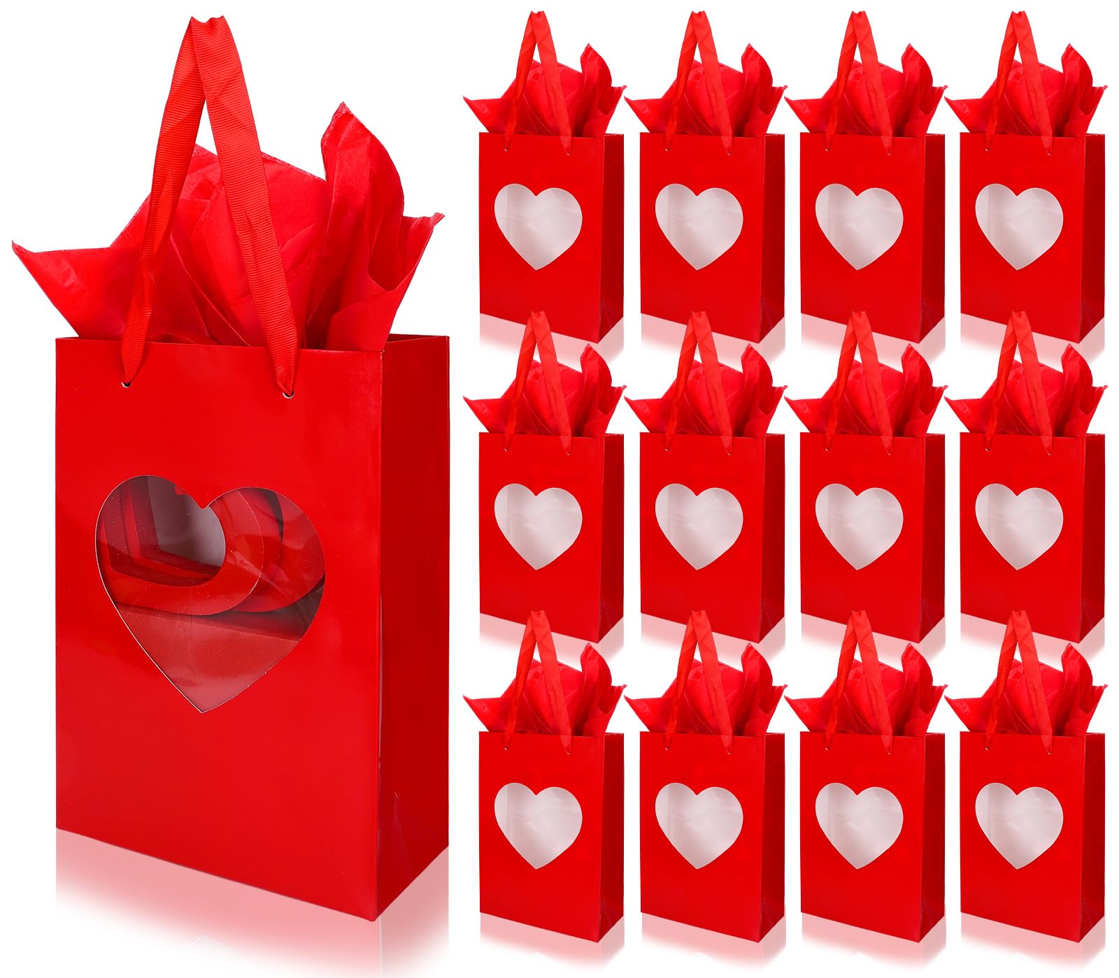 Amazon.com: Whaline Valentine's Day Paper Gift Bags with Heart Clear ...
